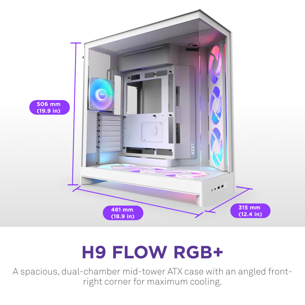NZXT Chassis H9 Flow RGB Plus White Case | Certified and Durable NZXT ...